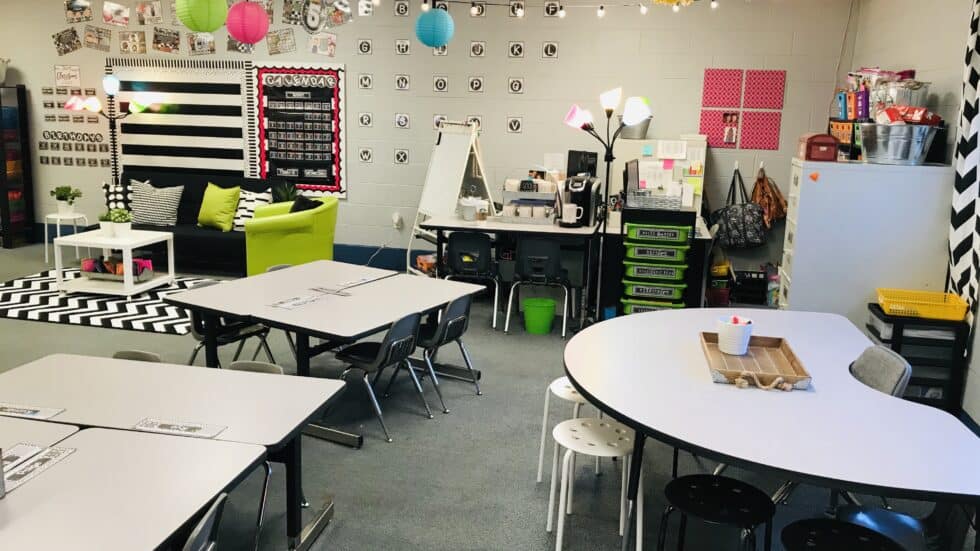 Classroom Reveal | Farmhouse Flair Neon Tile Classroom Decor | Hollie ...